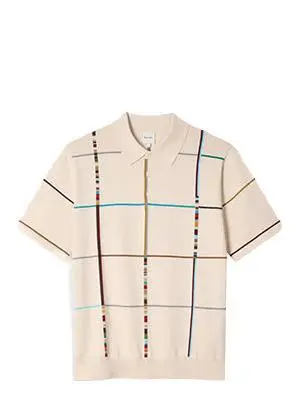 Paul Smith Ecru 'signature Stripe Check' Knitted Cotton Polo Shirt - White