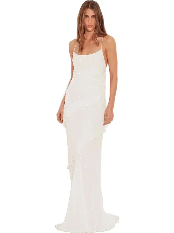RAT & BOA Handbeaded Georgette Maxi Dress - White