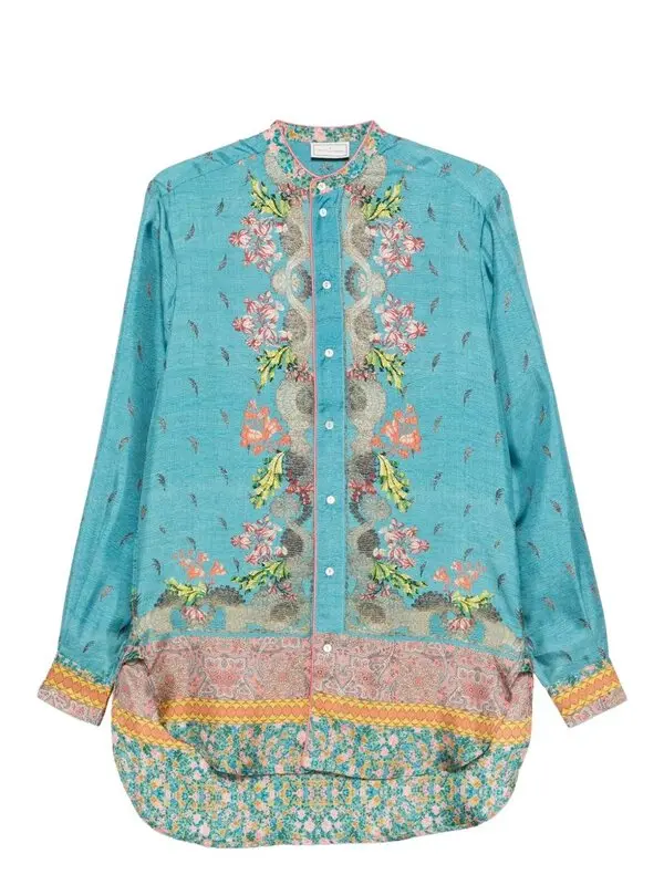 PIERRE-LOUIS MASCIA Printed Silk Shirt - Sky Blue
