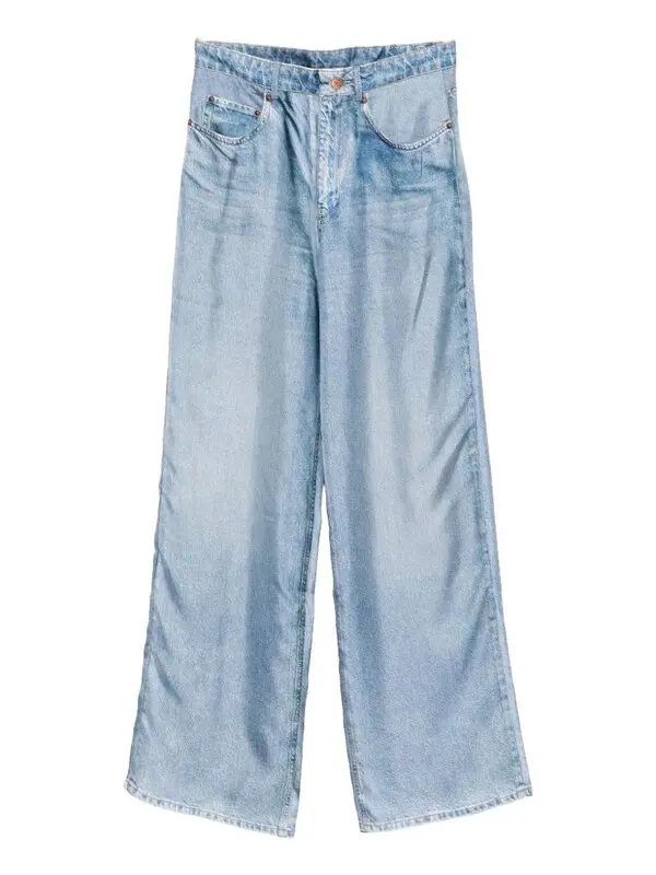 PIERRE-LOUIS MASCIA Floral Print Silk Wide-leg Trousers - Sky Blue