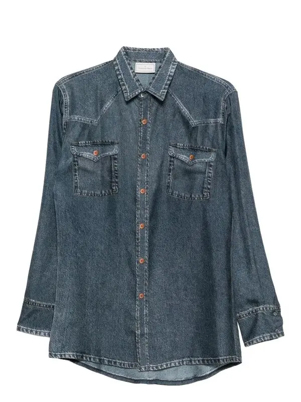 PIERRE-LOUIS MASCIA Denim Print Silk Shirt - Blue