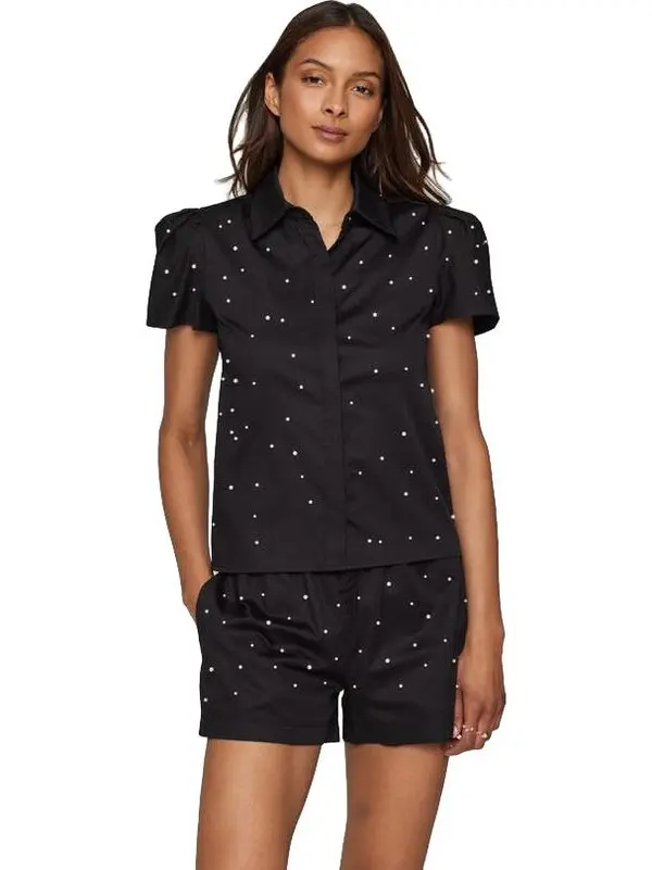 Generation Love Murphy Pearl Embellished Poplin Shirt - Black