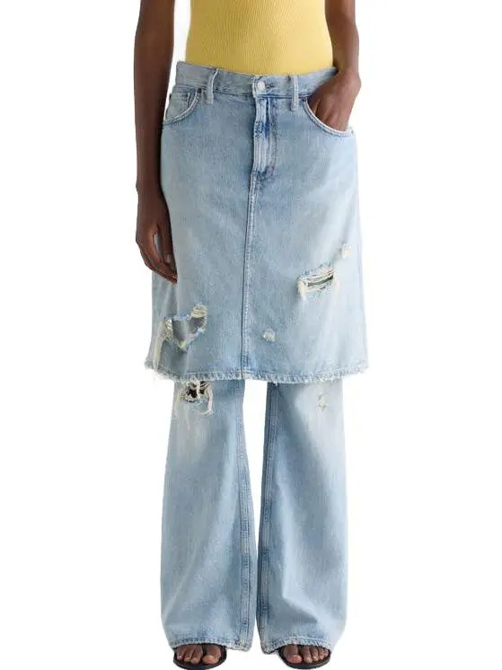 Acne Studios Ripped Skirted Wide Leg Jeans - Light Blue