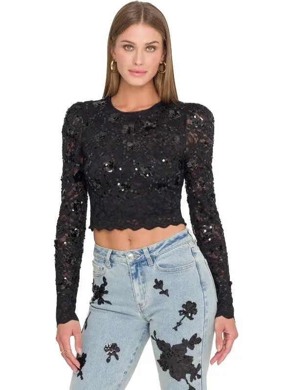 Generation Love Safia Sequin Lace Top - Black
