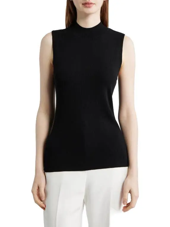 TAHARI ASL Sleeveless Mock Neck Sweater - Black