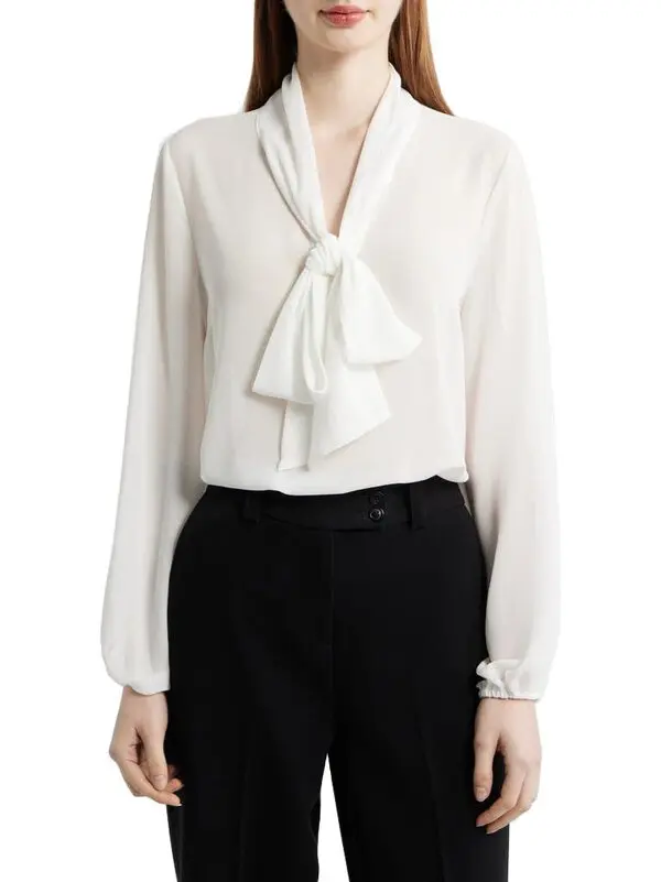 TAHARI ASL Tie Neck Blouse - Ivory