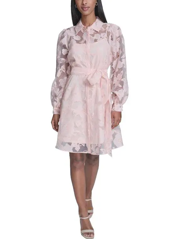 Karl Lagerfeld Floral Organza Shirtdress - Pearl Blush