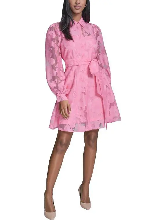Karl Lagerfeld Floral Organza Shirtdress - Pink Sherbet