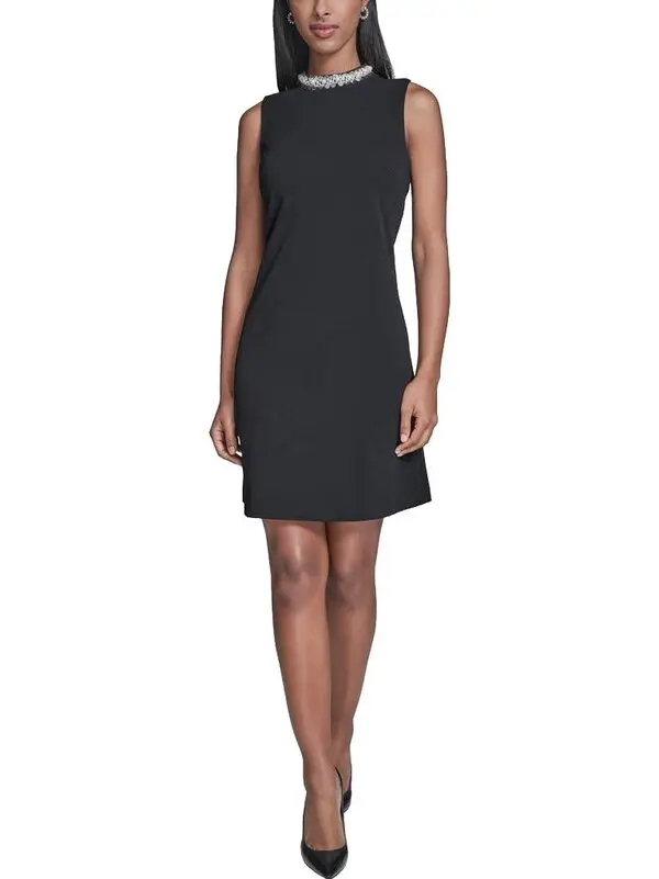 Karl Lagerfeld Embellished Scuba Crepe Sheath Dress - Black