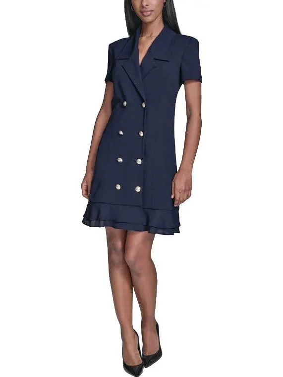 Karl Lagerfeld Double-breasted Blazer Minidress With Ruffle Hem - Marine