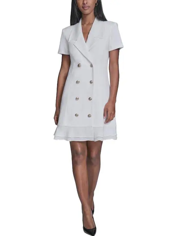 Karl Lagerfeld Double-breasted Blazer Minidress With Ruffle Hem - Soft White
