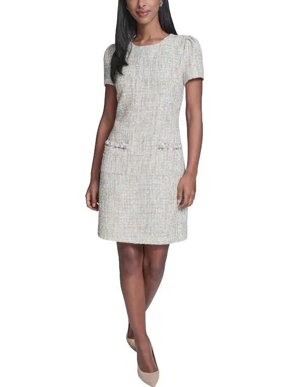 Karl Lagerfeld Sequin Tweed Sheath Dress - Tea Green Multi