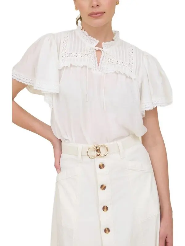 ZOE AND CLAIRE Flutter Sleeve Top - White