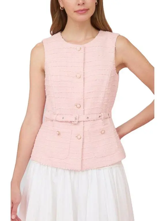 ZOE AND CLAIRE Belted Tweed Vest - Pink