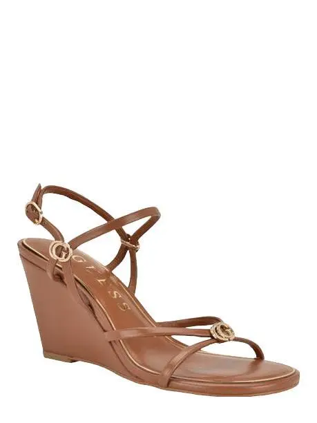 Guess Strappy Slingback Wedge Sandal - Medium Brown