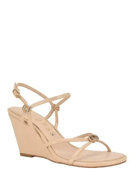 Guess Strappy Slingback Wedge Sandal - Medium Natural