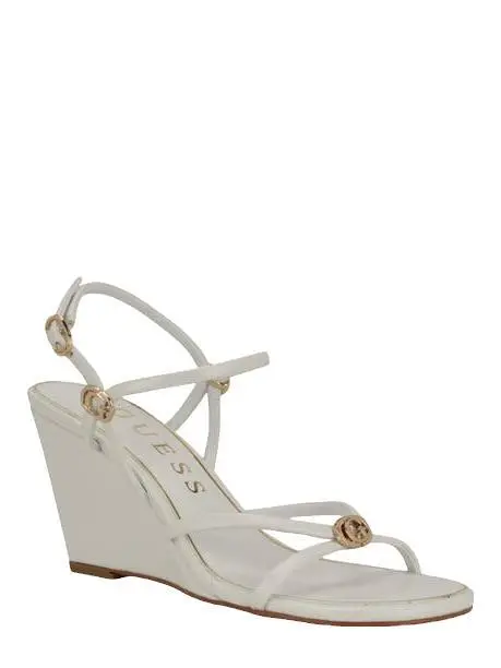 Guess Strappy Slingback Wedge Sandal - White