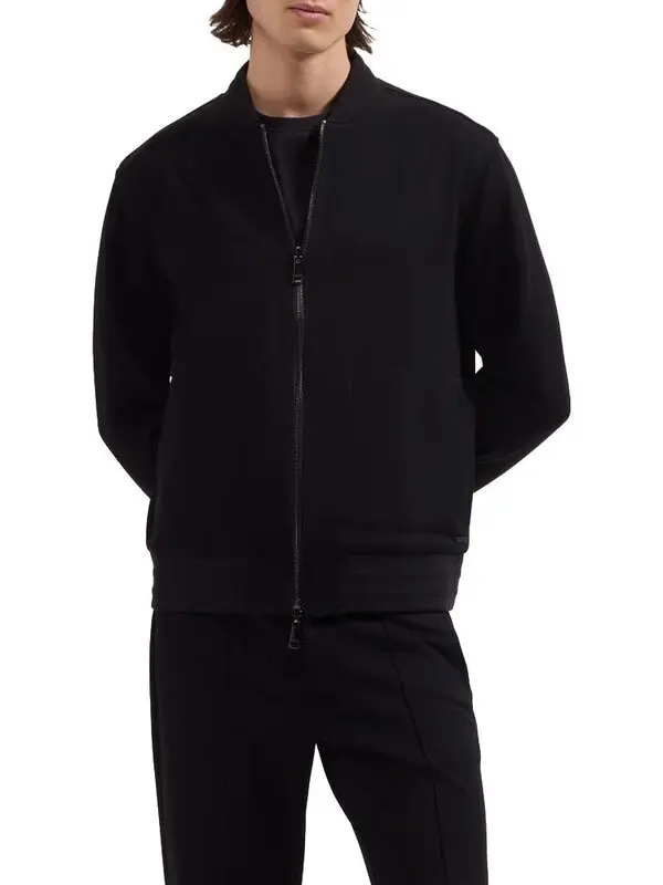 Bugatchi Soft Touch Knit Reversible Bomber Jacket - Black