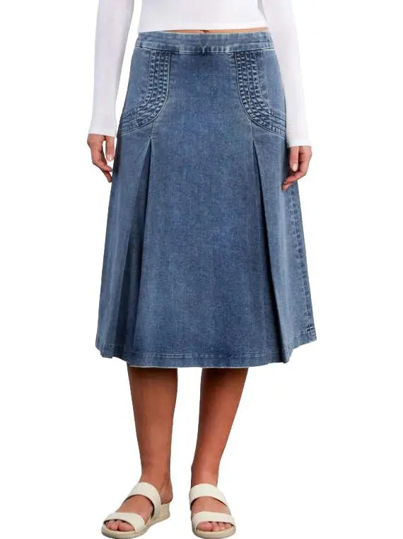 WASH LAB DENIM Cascade Pleated Denim Skirt - Regal Blue