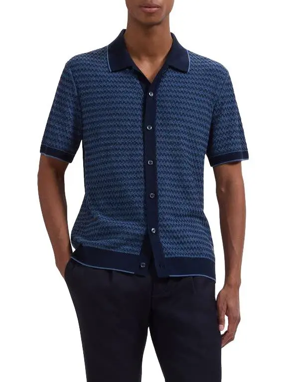 Bugatchi Short-sleeve Honeycomb Knit Cardigan - Navy