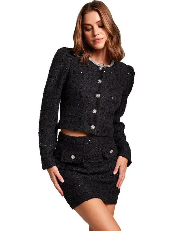 Generation Love Chiara Crystal Embellished Tweed Jacket - Black
