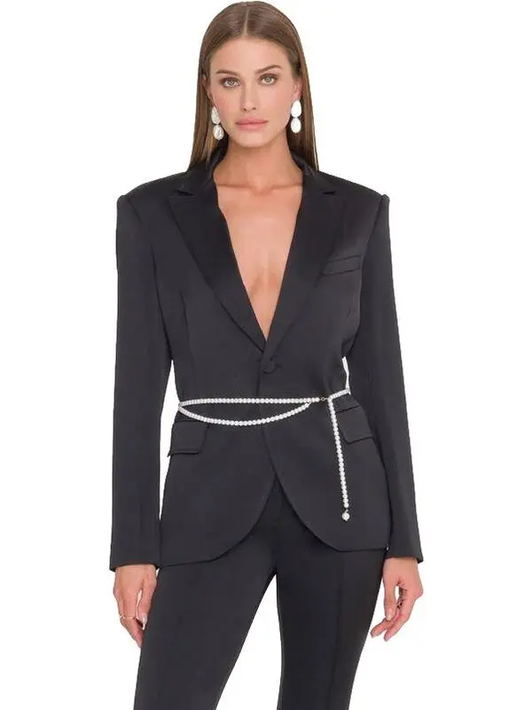 Generation Love Martina Satin Belted Blazer - Black