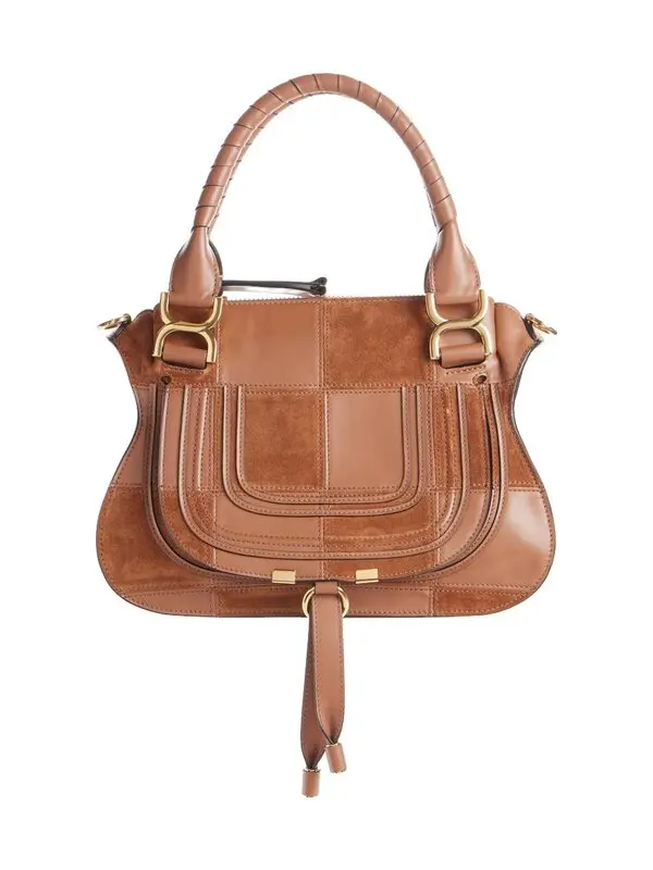 Chloé Marcie Leather & Suede Patchwork Satchel - Dusty Tan