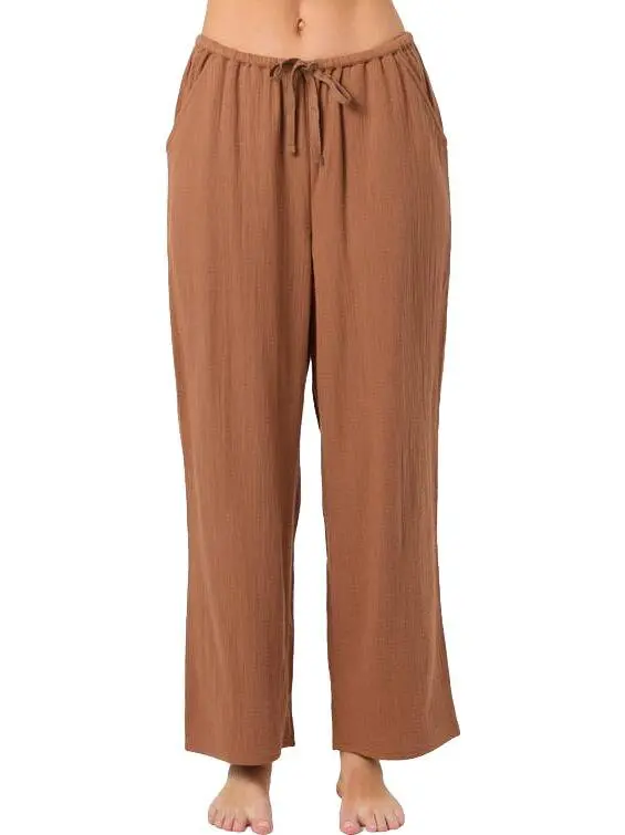 O'Neill Cotton Gauze Wide Leg Pants - Carob Brow