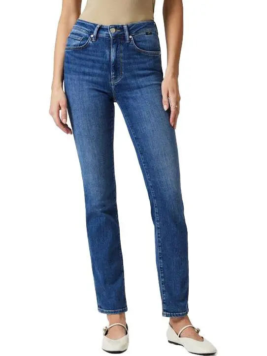 MAVI Kendra High-waist Straight-leg Jeans - Dark Brushed Feather Blue