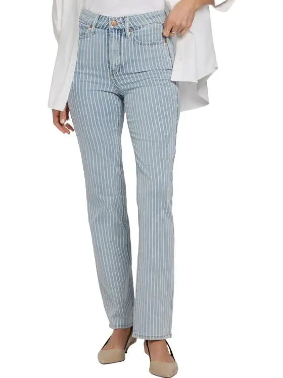 NYDJ Marilyn Stripe High Waist Straight Leg Jeans - Azure Stripe