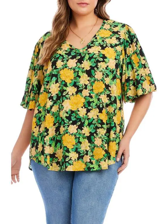Karen Kane Puff Sleeve Crepe Top - Floral
