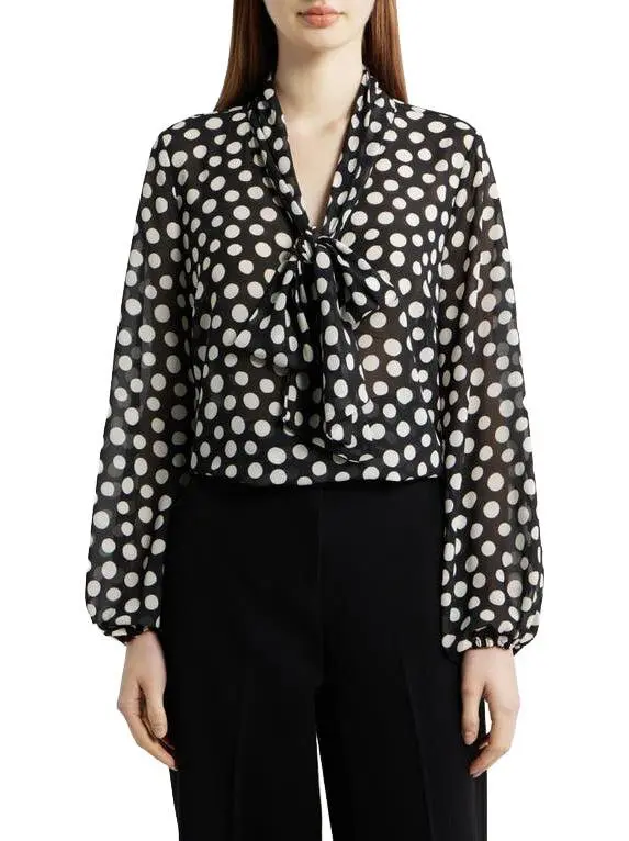 TAHARI ASL Printed Bow Neck Top - Black Ivory