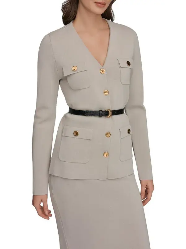 Donna Karan New York Belted Sweater Blazer - Tuscan Grey