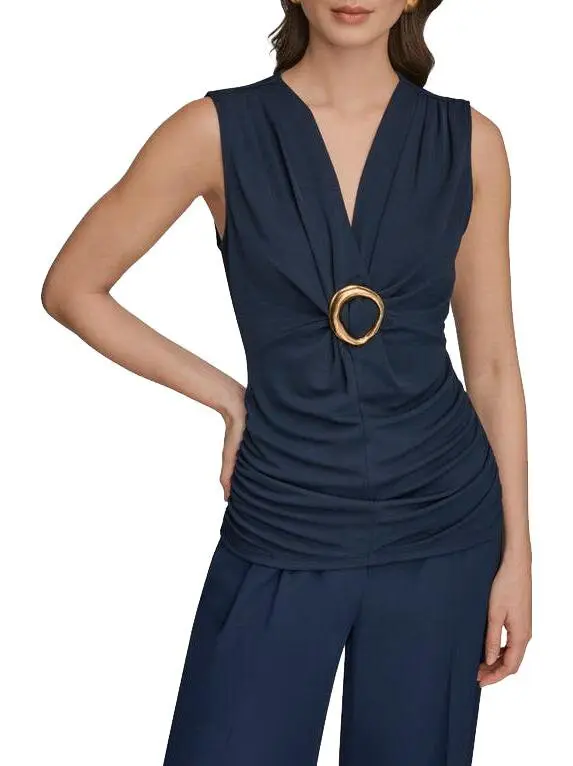 Donna Karan New York Hardware Accent Sleeveless V-neck Top - Nightfall
