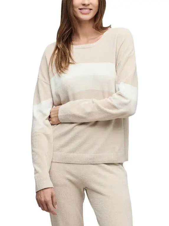 Barefoot Dreams Cozychic Ultra Lite Wavy Colorblock Pullover Sweater - Stone Multi