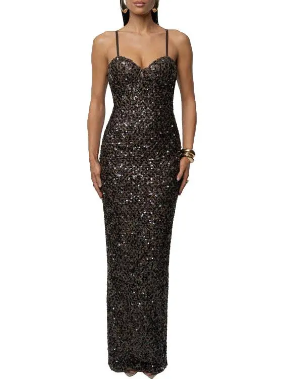 JLUXLABEL Sequin Embellished Gown - Brown