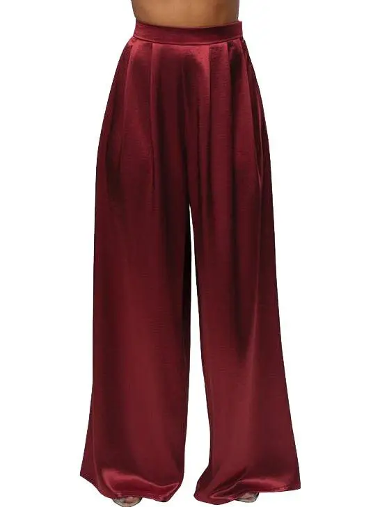JLUXLABEL Pleated Wide-leg Satin Trousers - Red