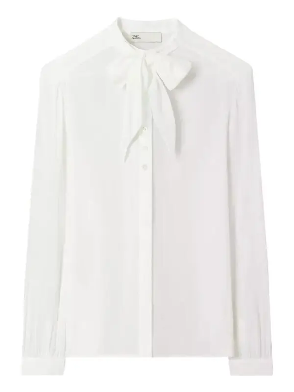 Tory Burch Georgette Bow Shirt - White
