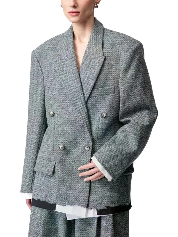 ARTICLE TEN Double-breasted Tweed Blazer - Grey