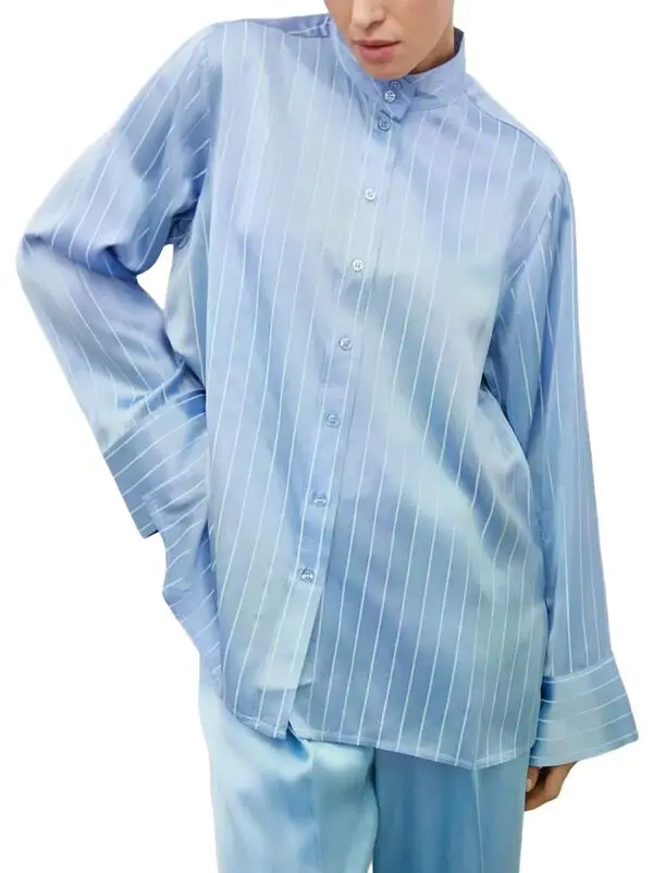 LOVECHILD Striped Mandarin-collar Shirt - Blue