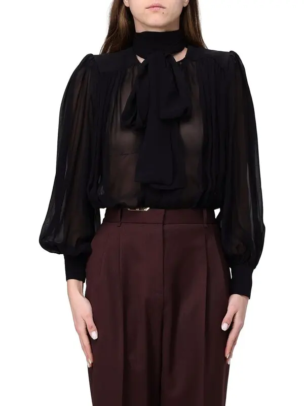 Elisabetta Franchi Silk Bodysuit Blouse With Pussybow Collar - Black
