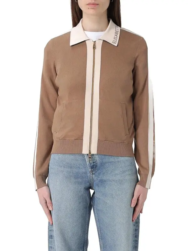 Elisabetta Franchi Zip-up Sweater With Contrast Detailing - Beige