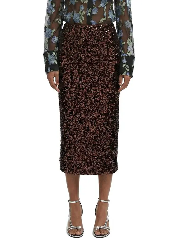 ROTATE BY BIRGER CHRISTENSEN Sequin Midi Skirt - Coffee