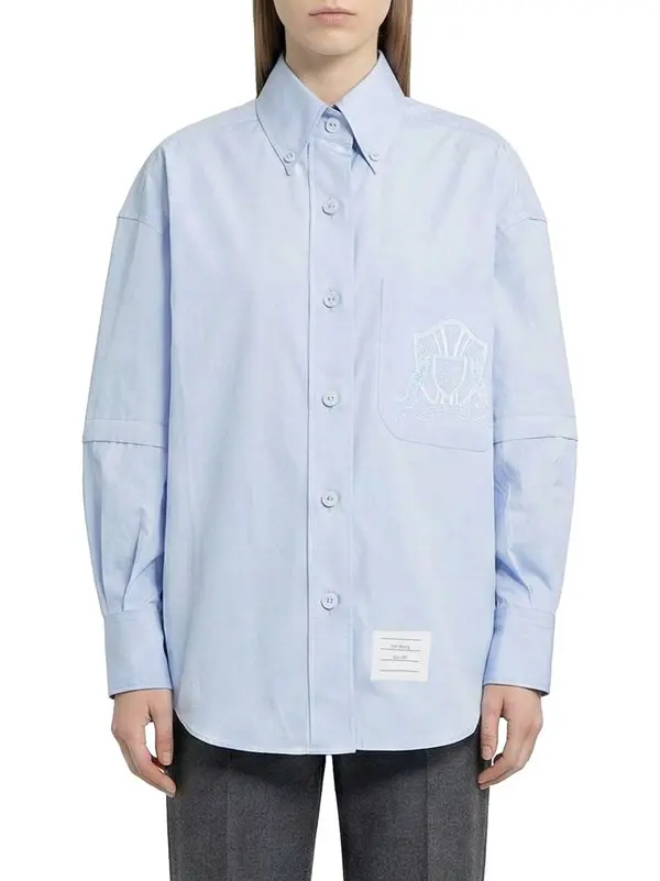 Thom Browne Cotton Shirt With Embroidered Logo - Gnawed Blue