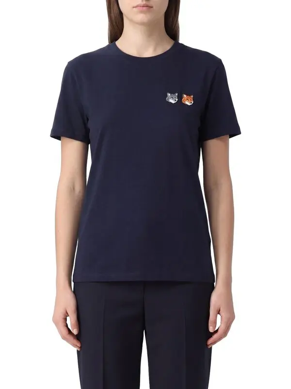 Maison Kitsuné Short Sleeve Cotton T-shirt With Logo - Black