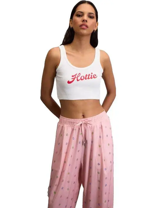 JE TE VEUX Hottie Print Ribbed Crop Top - White