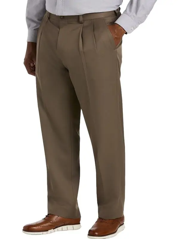 B+T ESSENTIALS Big & Tall Pleated Microfiber Dress Pants - Dark Khaki