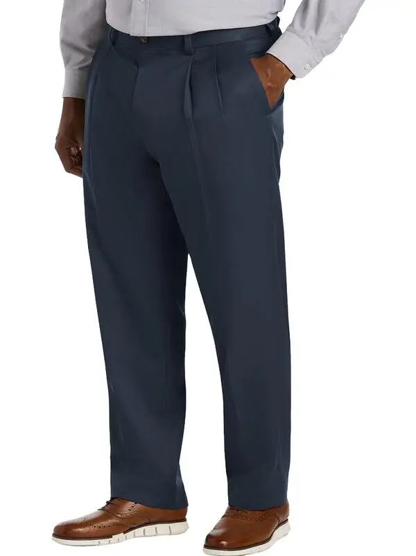 B+T ESSENTIALS Big & Tall Pleated Microfiber Dress Pants - Navy