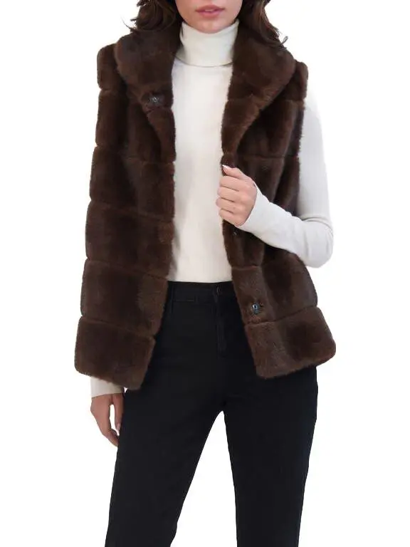 LYLA GRANT Faux Fur Mink Vest - Brown