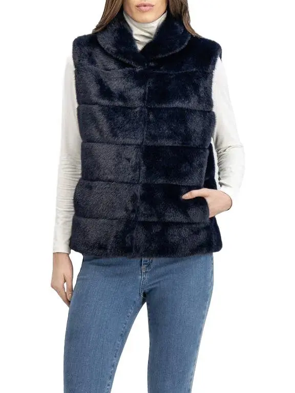 LYLA GRANT Faux Fur Mink Vest - Navy